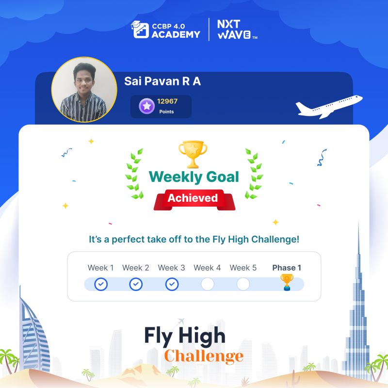 Sai Pavan Revuru on LinkedIn: #nxtwave #ccbp #ccbpian #flyhighchallenge ... Sai Pavan Revuru on LinkedIn: #nxtwave #ccbp #ccbpian #flyhighchallenge ...