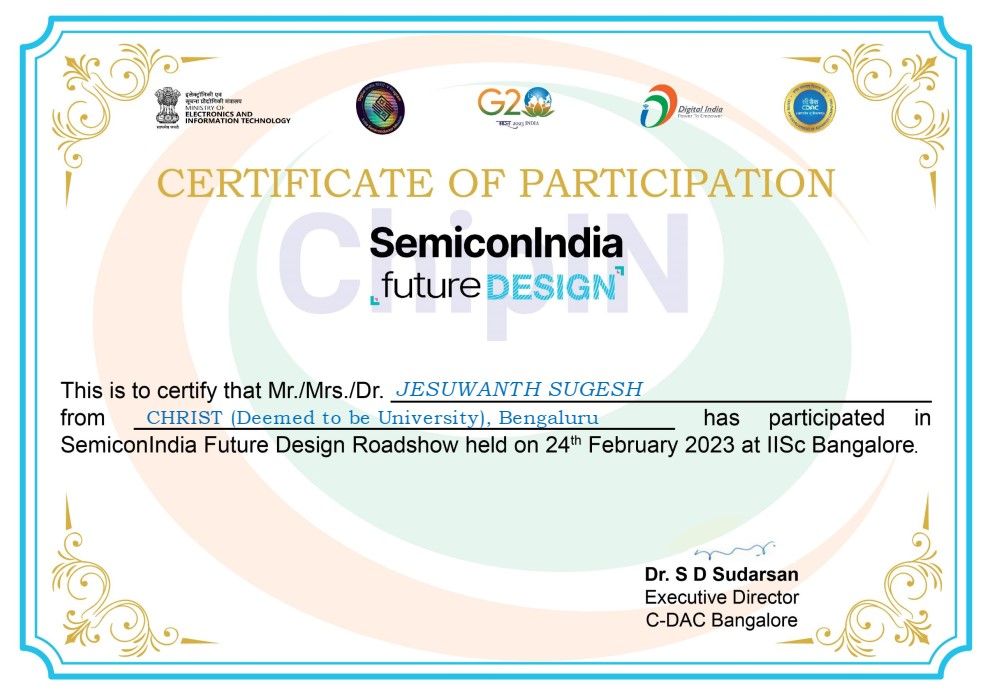 Jesuwanth Sugesh R G on LinkedIn: #christuniversity #semiconindia Jesuwanth Sugesh R G on LinkedIn: #christuniversity #semiconindia