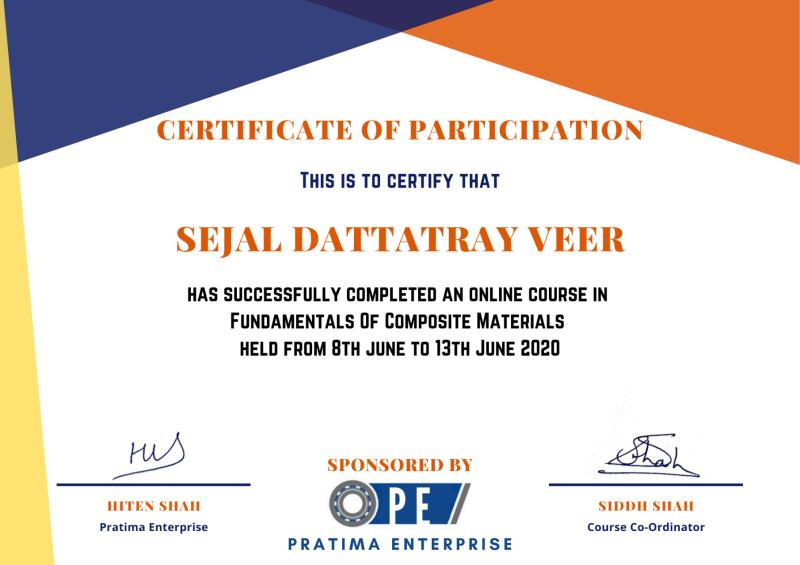 SEJAL VEER on LinkedIn: Fundamentals of composite material certificate SEJAL VEER on LinkedIn: Fundamentals of composite material certificate