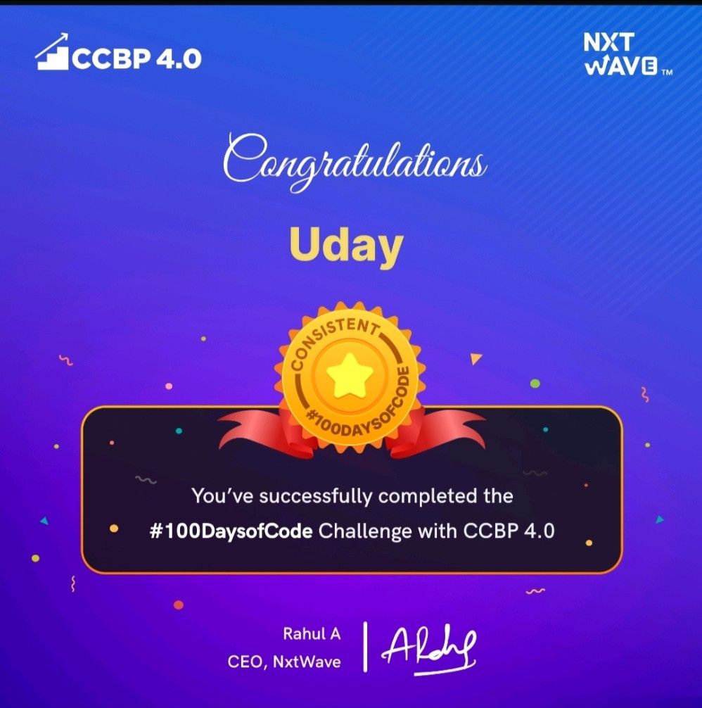 Uday Pottabathula on LinkedIn: #100daysofcodechallenge #nxtwave #ccbp ... Uday Pottabathula on LinkedIn: #100daysofcodechallenge #nxtwave #ccbp ...