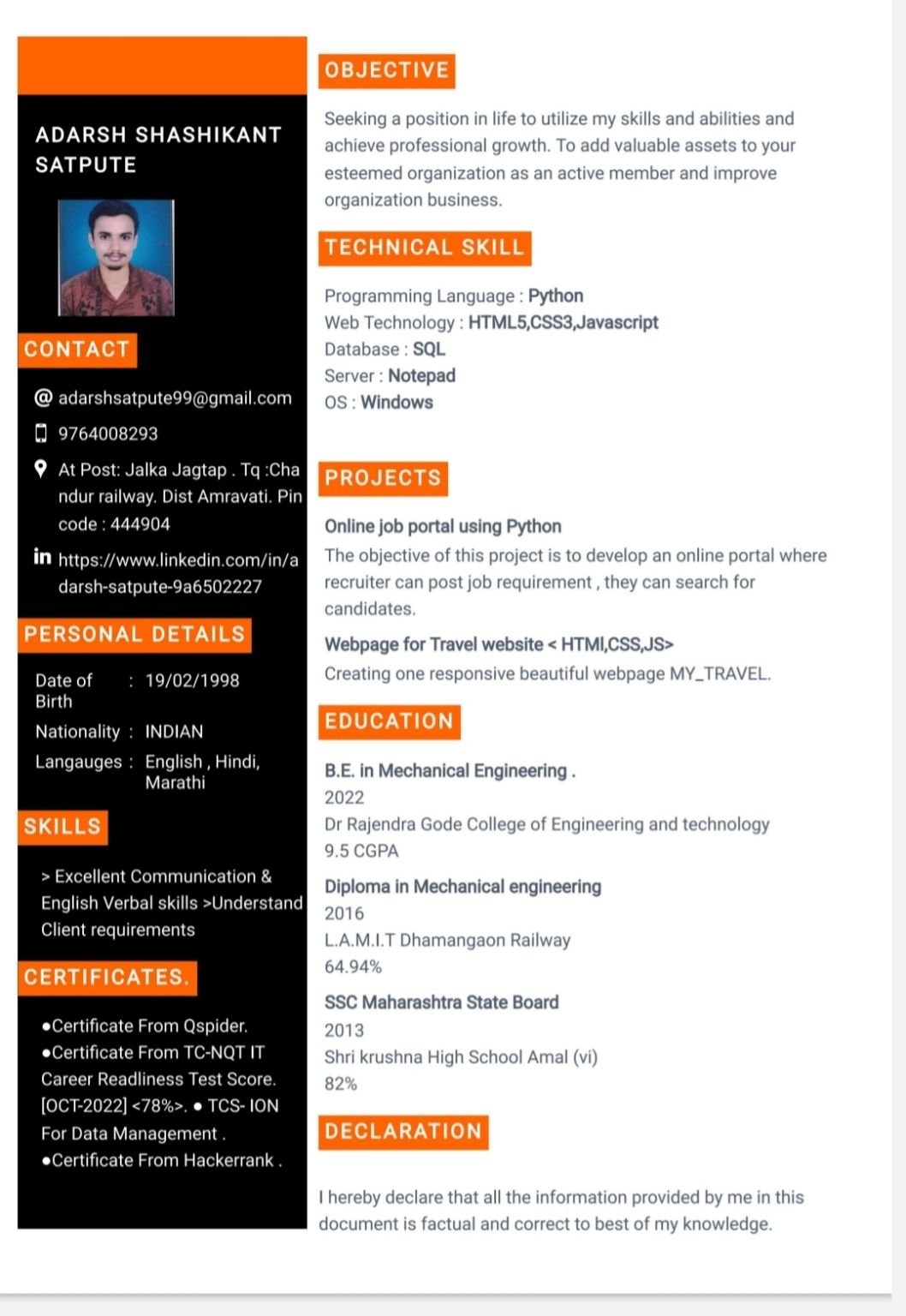 Adarsh Satpute on LinkedIn: #python #freshers2022 #pythondeveloper #tcs ... Adarsh Satpute on LinkedIn: #python #freshers2022 #pythondeveloper #tcs ...