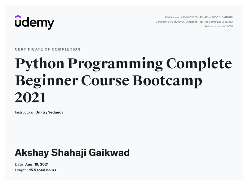 Akshay Gaikwad on LinkedIn: #python #pythonprogramming #learning #udemy ... Akshay Gaikwad on LinkedIn: #python #pythonprogramming #learning #udemy ...