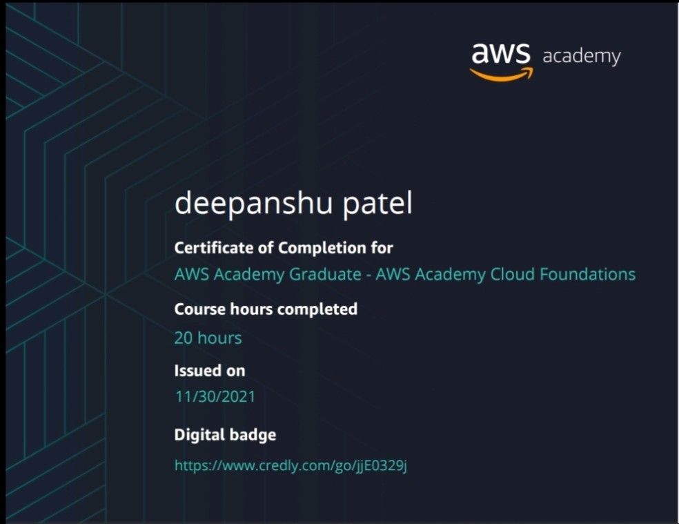 DEEPANSHU PATEL on LinkedIn: #awscloud #awsacademy DEEPANSHU PATEL on LinkedIn: #awscloud #awsacademy
