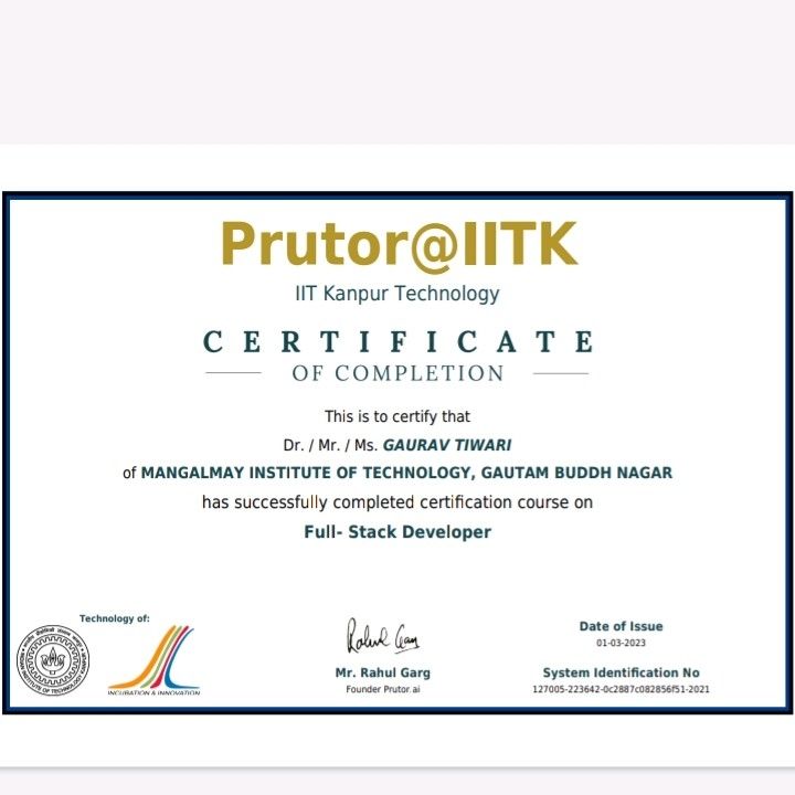 Gaurav Tiwari on LinkedIn: Completed Full - Stack Developer course from ... Gaurav Tiwari on LinkedIn: Completed Full - Stack Developer course from ...