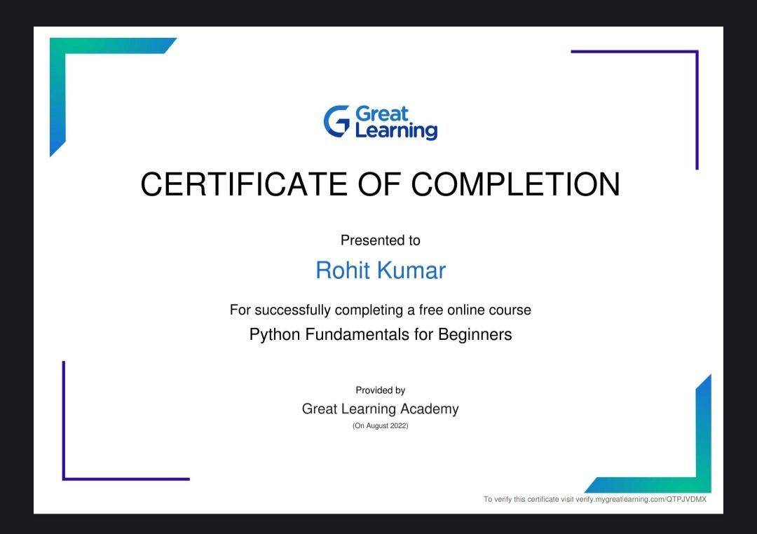 Rohit Kumar on LinkedIn: #python #certificate #fundamentals # ... Rohit Kumar on LinkedIn: #python #certificate #fundamentals # ...