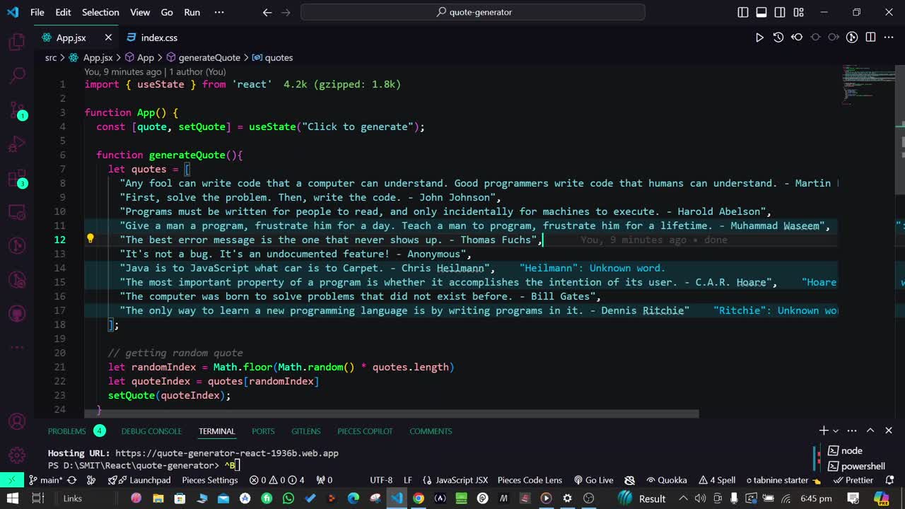 Hasnain Ali on LinkedIn: #react #quotegenerator #codingjourney # ... Hasnain Ali on LinkedIn: #react #quotegenerator #codingjourney # ...