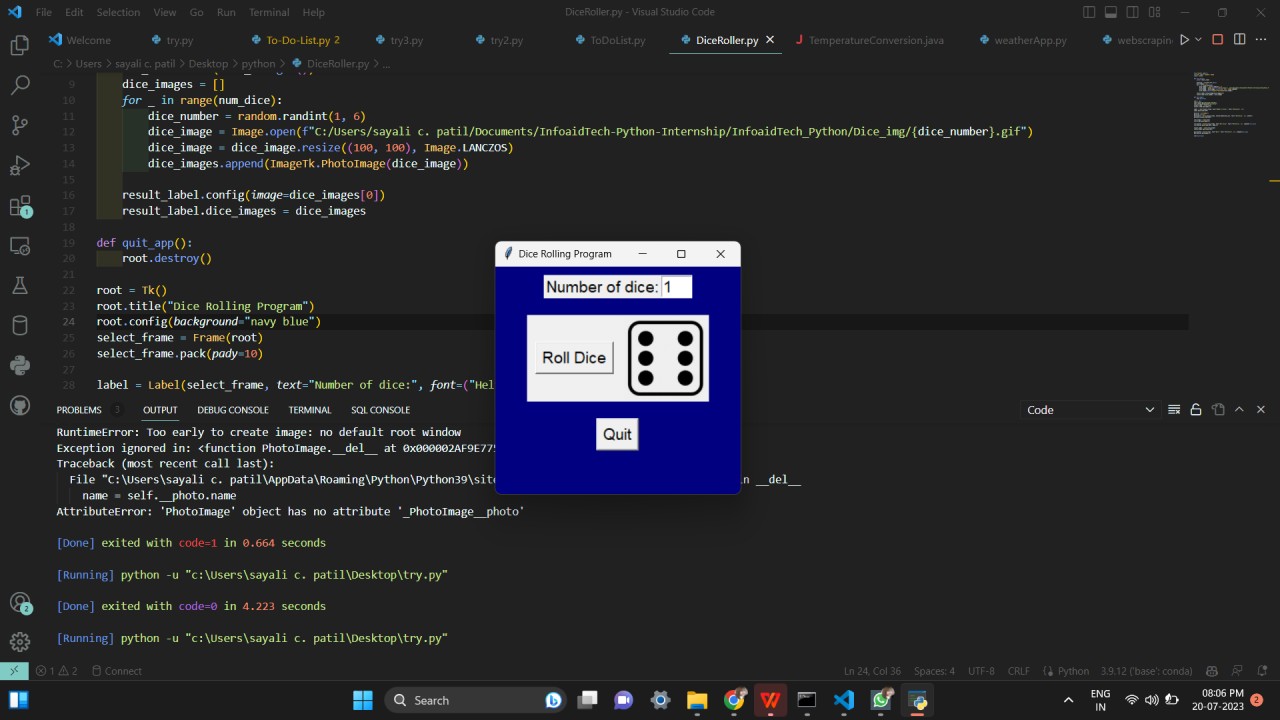 Sayali Patil on LinkedIn: #task3 #python #internship #dicerolling # ... Sayali Patil on LinkedIn: #task3 #python #internship #dicerolling # ...
