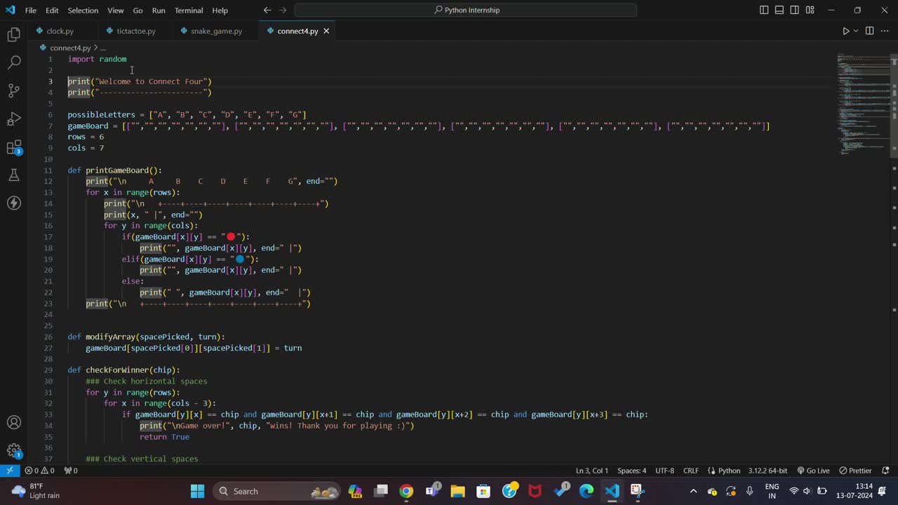 Neha Andhare on LinkedIn: #internship #pythonprogramming #connect4 # ... Neha Andhare on LinkedIn: #internship #pythonprogramming #connect4 # ...