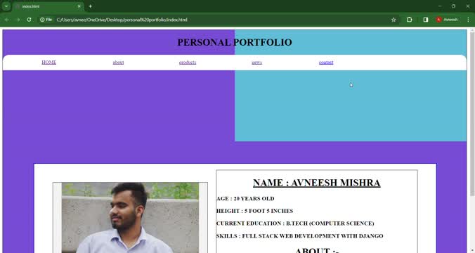 Avneesh Mishra on LinkedIn: Personal portfolio using HTML ,CSS Avneesh Mishra on LinkedIn: Personal portfolio using HTML ,CSS
