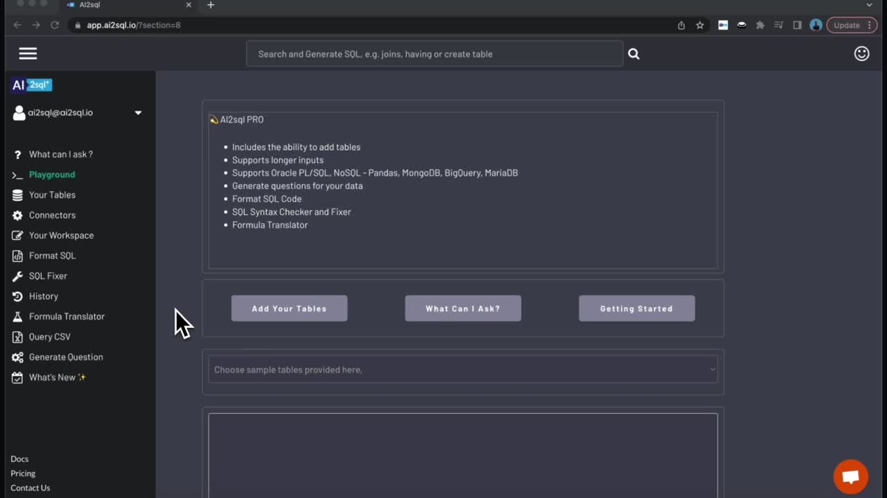 AI2sql.io on LinkedIn: Looking to streamline your SQL workflow? AI2SQL ... AI2sql.io on LinkedIn: Looking to streamline your SQL workflow? AI2SQL ...