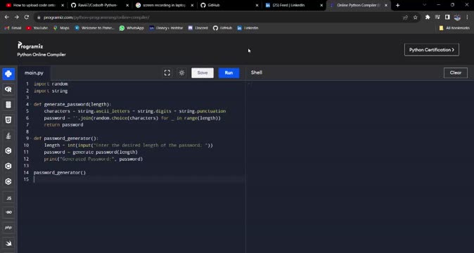 Sahana Rajkumar on LinkedIn: Codesoft Python Password generator Sahana Rajkumar on LinkedIn: Codesoft Python Password generator