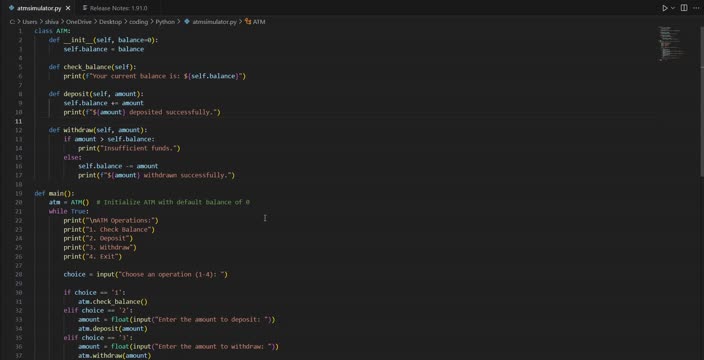 Shivam Singh on LinkedIn: #python #programming #atm #simulation Shivam Singh on LinkedIn: #python #programming #atm #simulation