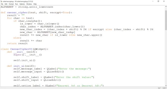 Building Caesar Cipher UI with PyQt5 | Vishal Singh posted on the topic ... Building Caesar Cipher UI with PyQt5 | Vishal Singh posted on the topic ...