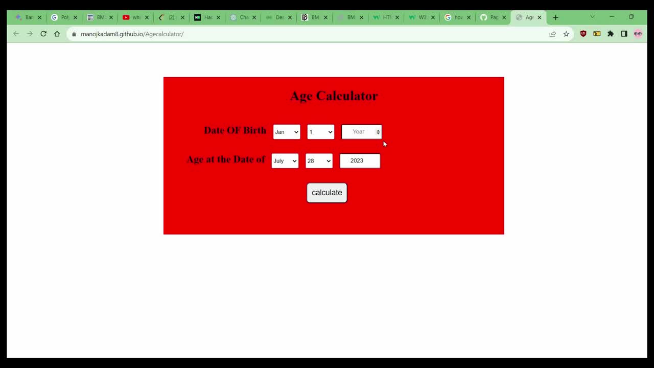 I'm building an age calculator app using HTML, CSS, JavaScript! | Manoj ... I'm building an age calculator app using HTML, CSS, JavaScript! | Manoj ...