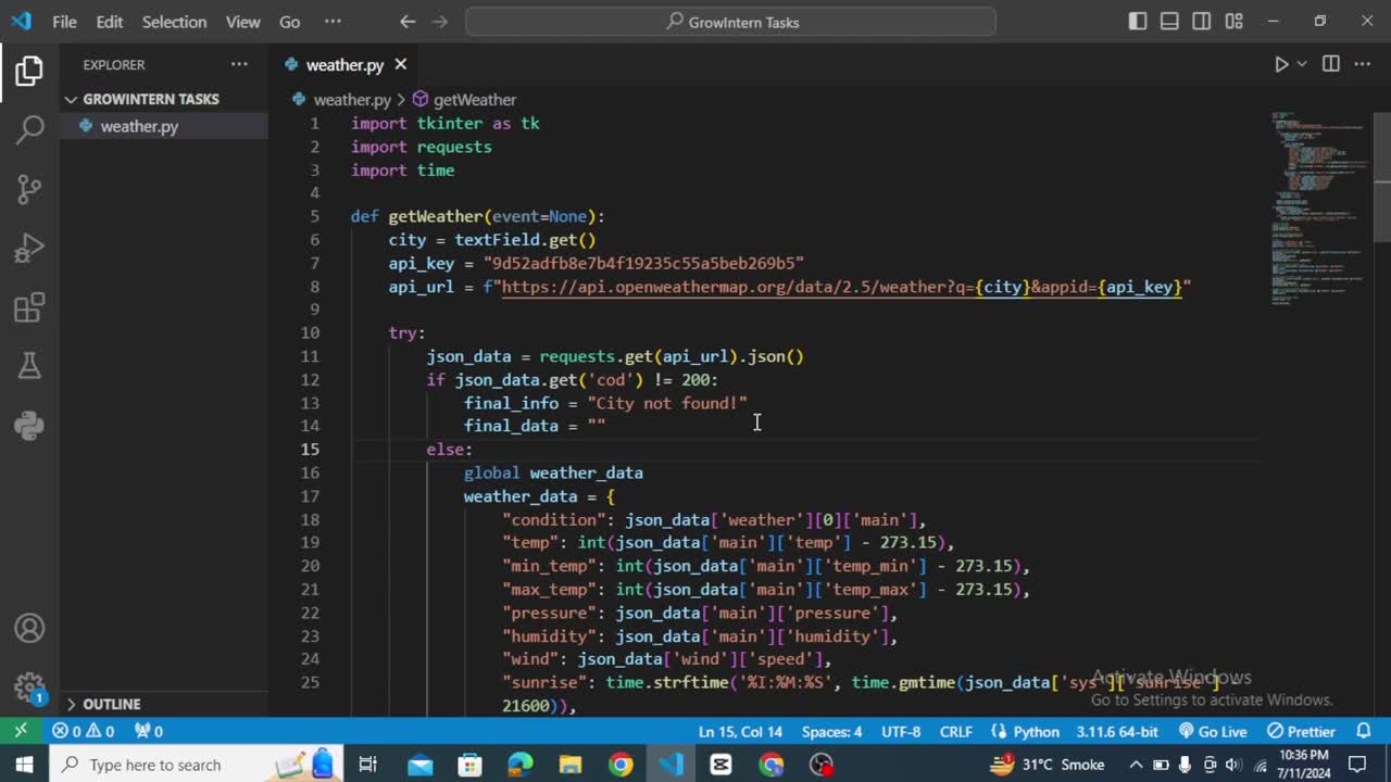 Saba Ramzan on LinkedIn: #python #weatherapp #internship #growintern # ... Saba Ramzan on LinkedIn: #python #weatherapp #internship #growintern # ...