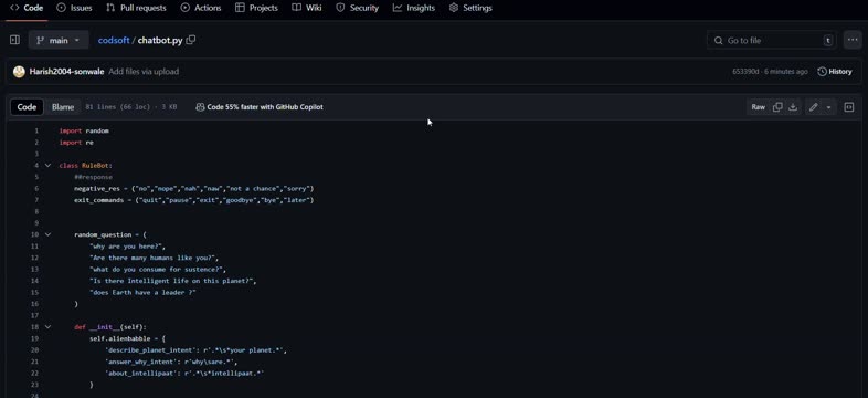 Harish Sonwale on LinkedIn: #codsoft #python #ai #chatbot #programming Harish Sonwale on LinkedIn: #codsoft #python #ai #chatbot #programming