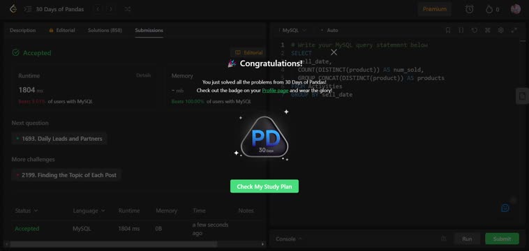 Aniket Mittal on LinkedIn: #sql #leetcode #leetcodechallenge #pandas Aniket Mittal on LinkedIn: #sql #leetcode #leetcodechallenge #pandas