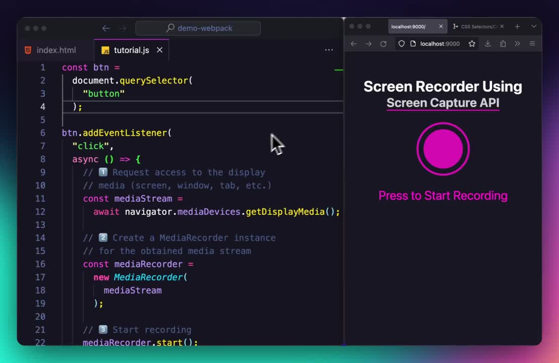 Ali Sabry on LinkedIn: Native JavaScript Screen Recorder, Using the ... Ali Sabry on LinkedIn: Native JavaScript Screen Recorder, Using the ...
