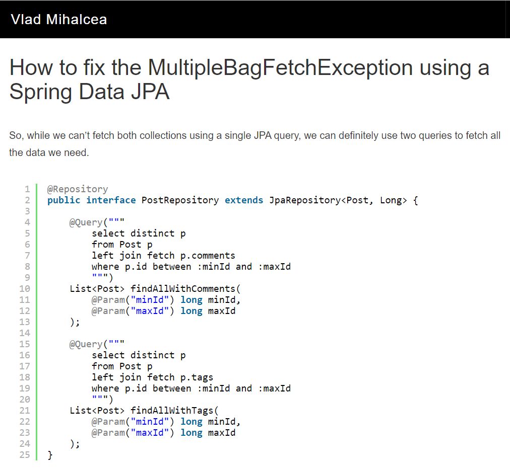Vlad Mihalcea on LinkedIn: Spring Data JPA MultipleBagFetchException ... Vlad Mihalcea on LinkedIn: Spring Data JPA MultipleBagFetchException ...