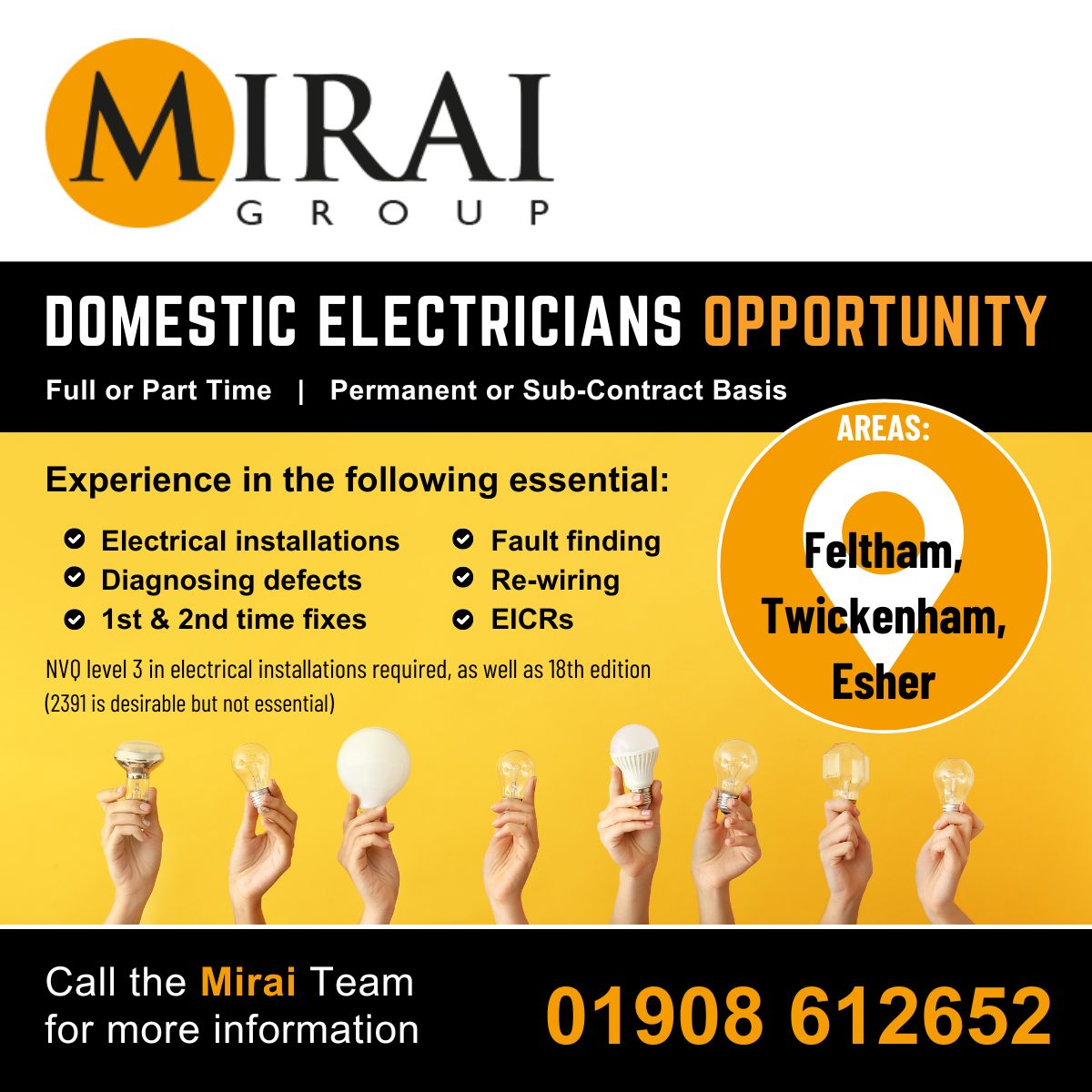 Mirai Group Recruitment on LinkedIn: Domestic Electricians required for ... Mirai Group Recruitment on LinkedIn: Domestic Electricians required for ...