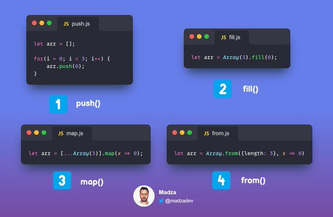 Madza 👨💻⚡ on LinkedIn: JavaScript tip 💡 4 ways to initialize an array ... Madza 👨💻⚡ on LinkedIn: JavaScript tip 💡 4 ways to initialize an array ...