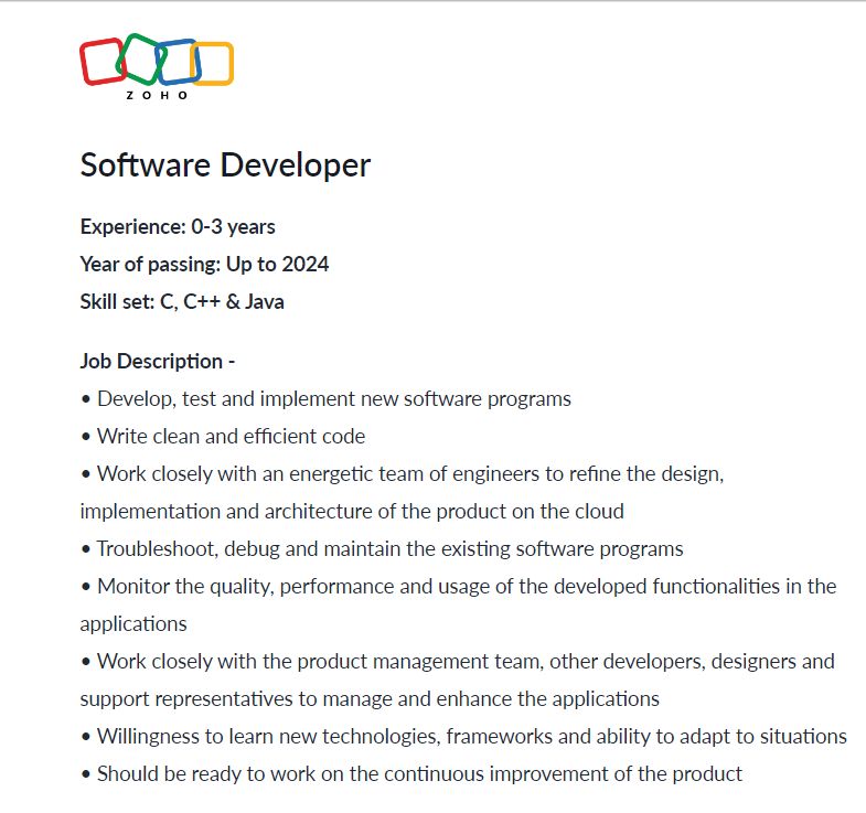 W3hiring on LinkedIn: Zoho Off-campus Drive 2024 For Software Developer W3hiring on LinkedIn: Zoho Off-campus Drive 2024 For Software Developer
