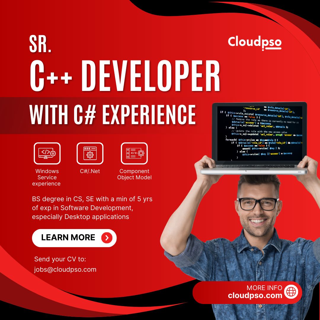 CloudPSO on LinkedIn: #hiring #cplusplus #csharp #softwaredevelopment CloudPSO on LinkedIn: #hiring #cplusplus #csharp #softwaredevelopment