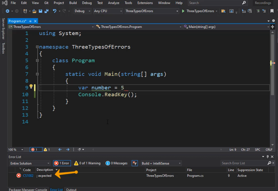 C Sharp #9 - What are the three main types of errors? C Sharp #9 - What are the three main types of errors?