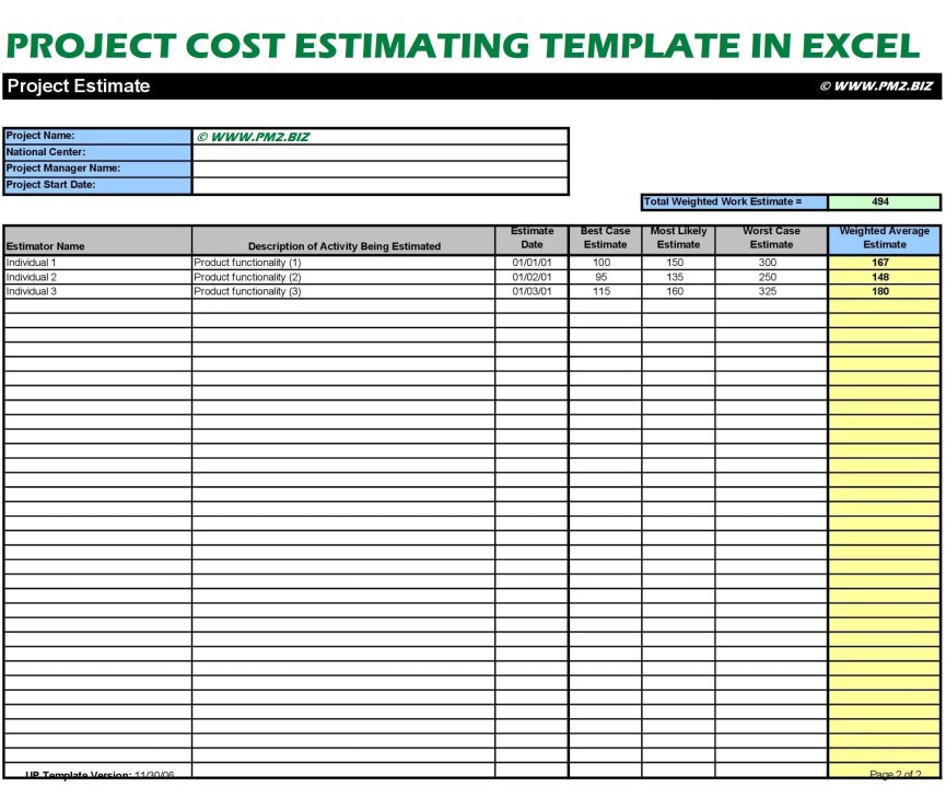 PROJECT COST ESTIMATING TEMPLATE IN EXCEL PROJECT COST ESTIMATING TEMPLATE IN EXCEL
