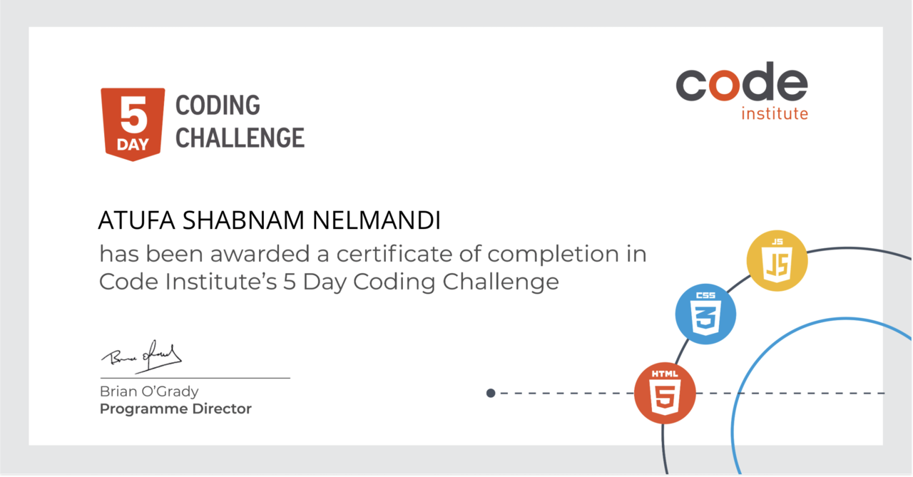 Code institute 5 day coding challenge Code institute 5 day coding challenge