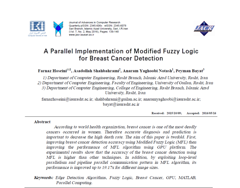 A Parallel Implementation of Modified Fuzzy Logic for Breast Cancer ... A Parallel Implementation of Modified Fuzzy Logic for Breast Cancer ...