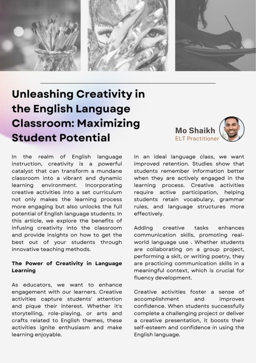 Unleashing Creativity in the English Language Classroom: Maximizing ... Unleashing Creativity in the English Language Classroom: Maximizing ...