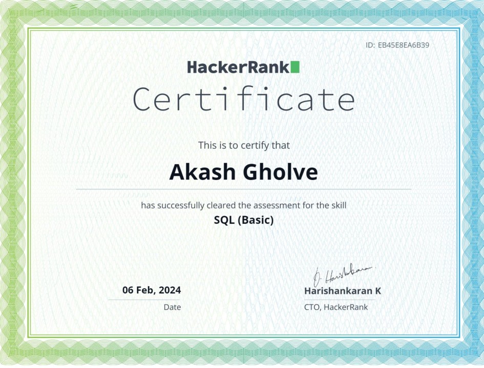 HackerRank SQL Certification HackerRank SQL Certification