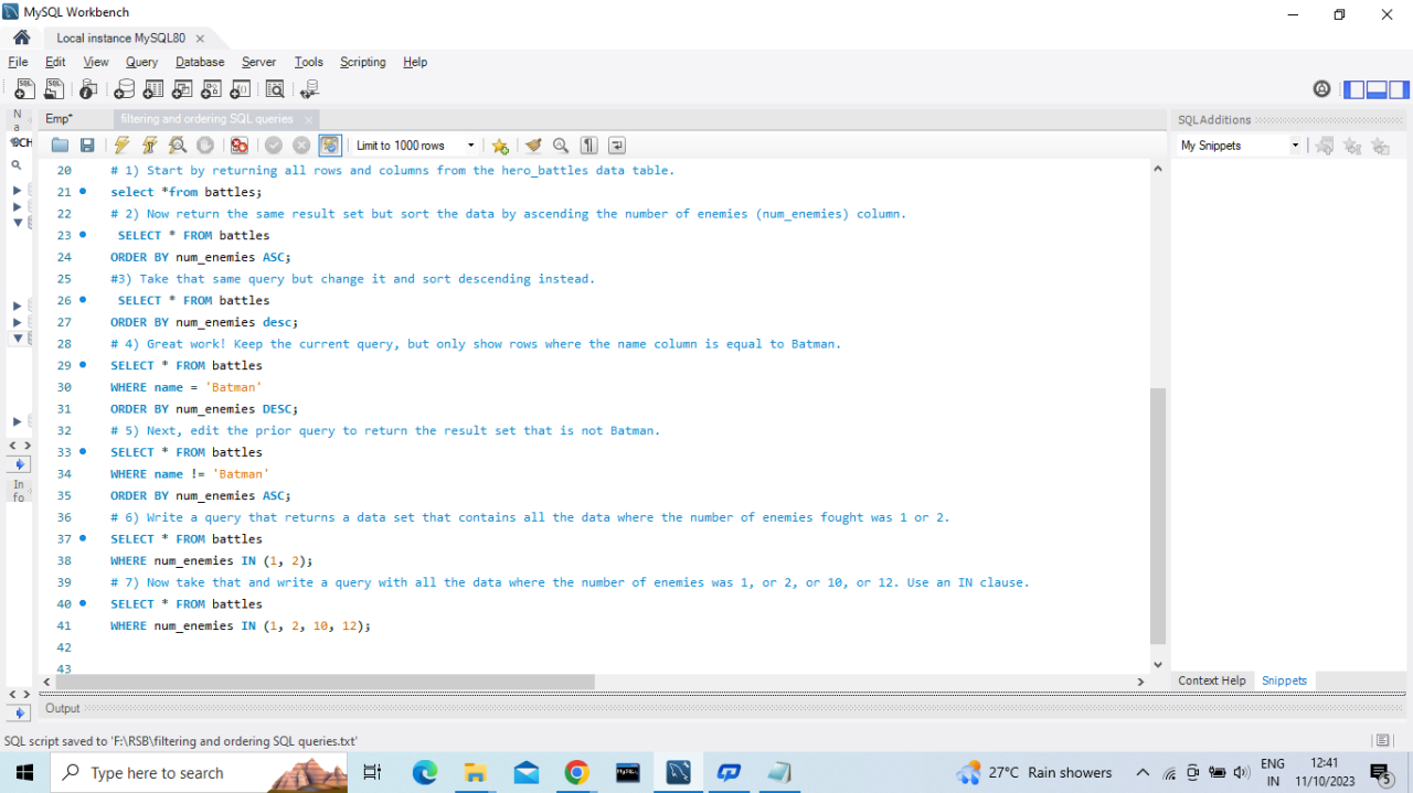 Filtering and ordering SQL queries. Filtering and ordering SQL queries.
