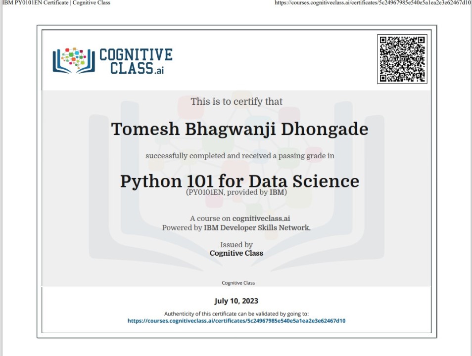 Delighted to have Successfully Completed Python 101 for Data Science Course Delighted to have Successfully Completed Python 101 for Data Science Course