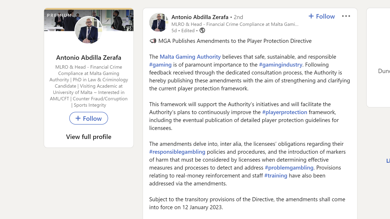 MGA Player Protection Directive Schedule 1 MGA Player Protection Directive Schedule 1