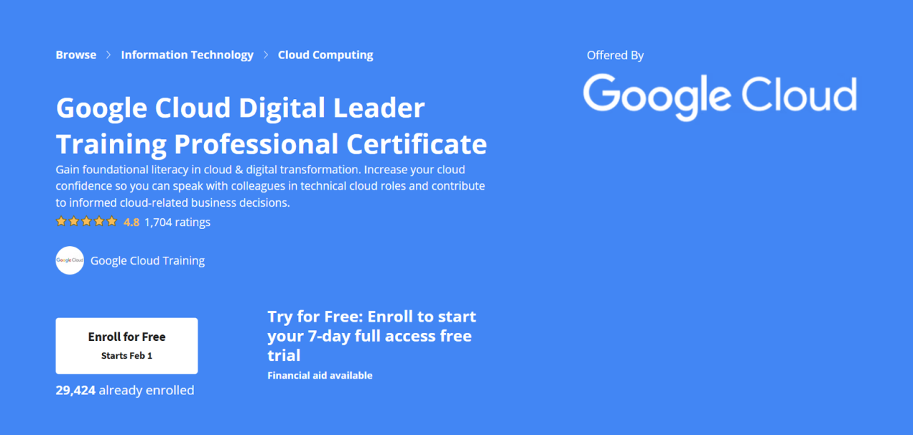 Google Cloud Digital Leader Training Professional Certificate! Google Cloud Digital Leader Training Professional Certificate!