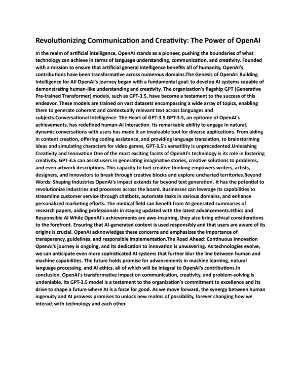 Revolutionizing Communication and Creativity: The Power of OpenAI Revolutionizing Communication and Creativity: The Power of OpenAI