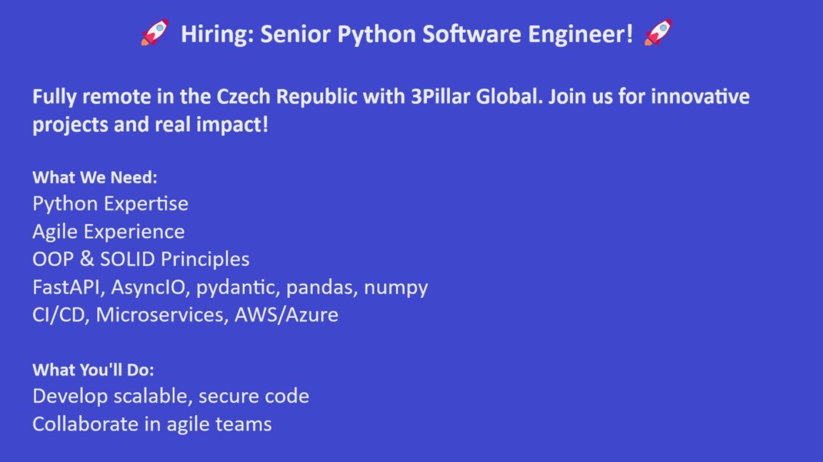 Hiring for Senior Python Software Engineer (Remote) Hiring for Senior Python Software Engineer (Remote)