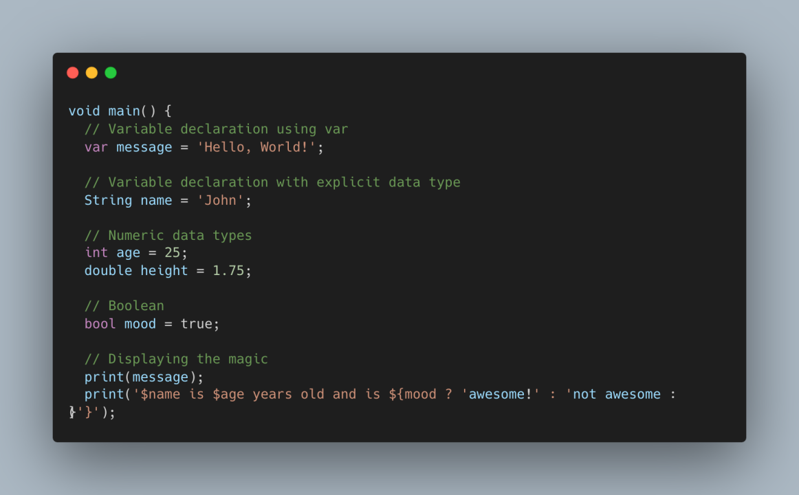 🚀 Exploring Dart Programming Basics: Variables, Data Types, and Syntax! 🚀 🚀 Exploring Dart Programming Basics: Variables, Data Types, and Syntax! 🚀