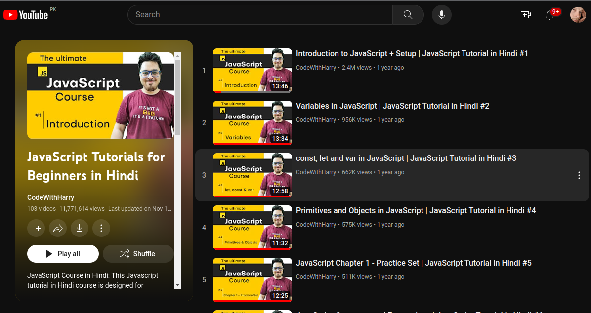 Completed 5 chapters of, Ultimate JavaScript course by codewithharry. Completed 5 chapters of, Ultimate JavaScript course by codewithharry.