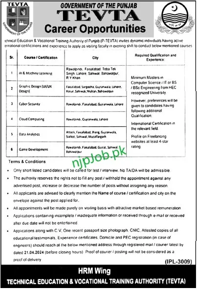 Technical Education & Vocational Training Authority (TEVTA) Jobs 2024 Technical Education & Vocational Training Authority (TEVTA) Jobs 2024