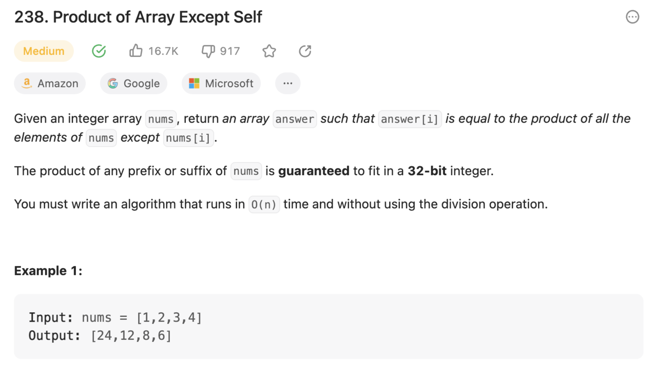 238. Product of Array Except Self 238. Product of Array Except Self
