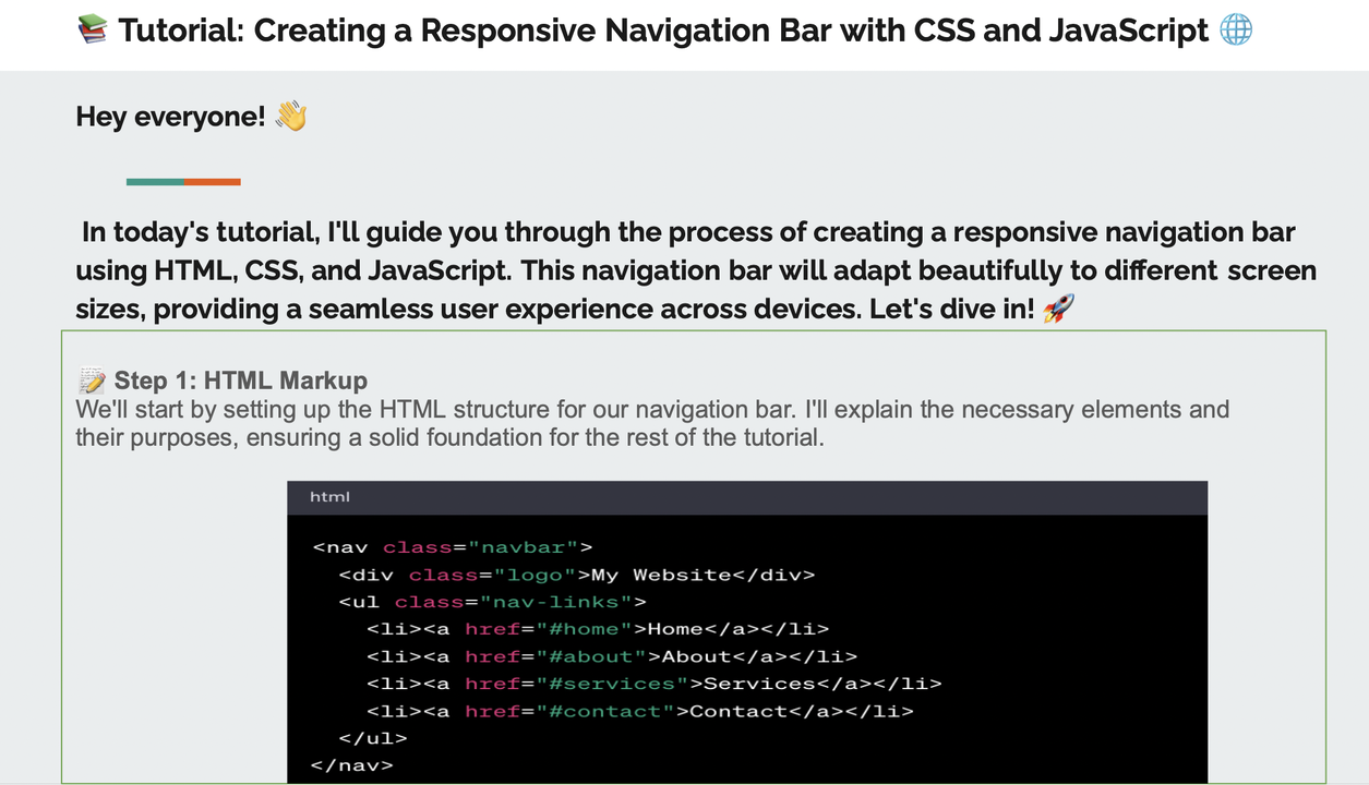 📚 Tutorial: Creating a Responsive Navigation Bar with CSS and JavaScript 🌐 📚 Tutorial: Creating a Responsive Navigation Bar with CSS and JavaScript 🌐