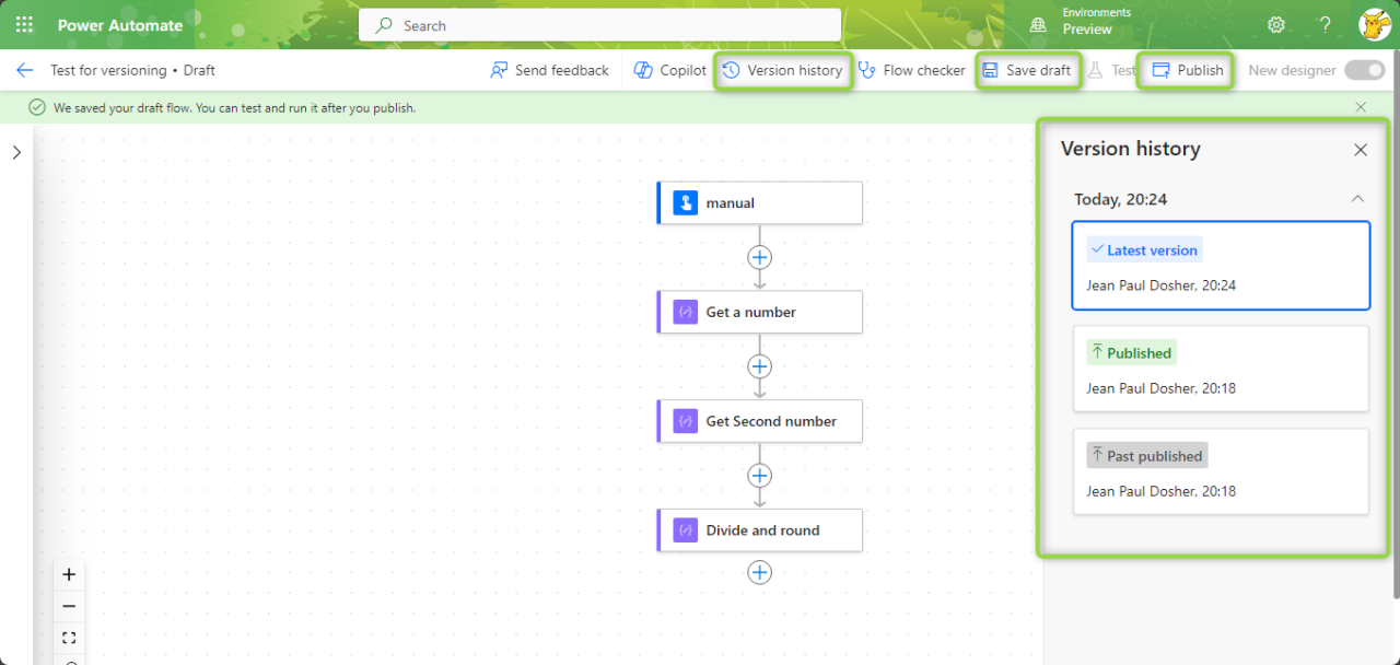 Drafts and versioning for Power Automate cloud Flow -yes, finally Drafts and versioning for Power Automate cloud Flow -yes, finally