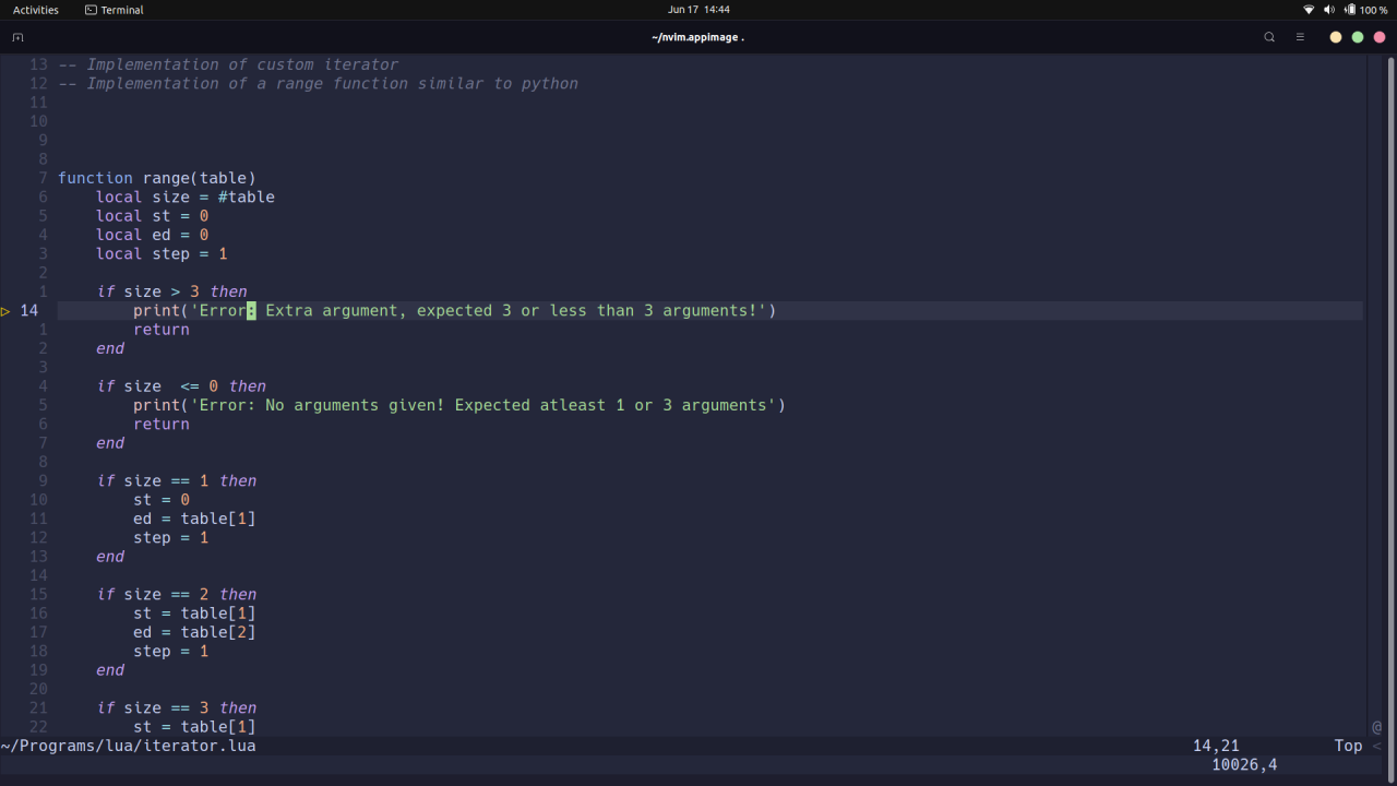 Implementing range() function similar to python in lua Implementing range() function similar to python in lua
