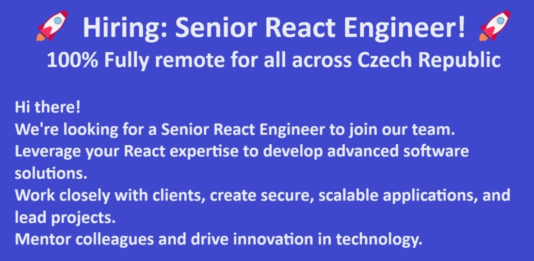 Hiring for Senior React Engineer (Remote) Hiring for Senior React Engineer (Remote)