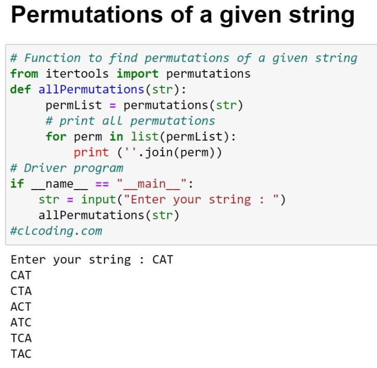 Day 69 : Function to find permutations of a given string Day 69 : Function to find permutations of a given string