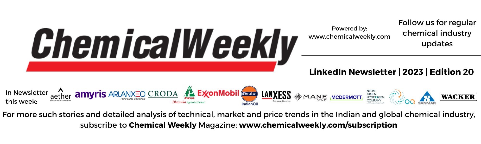 Chemical Weekly | LinkedIn Newsletter | 2023 | Edition 20 Chemical Weekly | LinkedIn Newsletter | 2023 | Edition 20